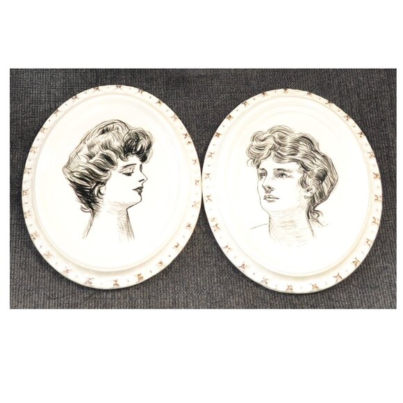 Art | Pair Of Ceramic Frames With Hand Painted Gibson Girls Home Wall ...
